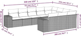 10dílná zahradní sedací souprava s polštáři černá polyratan 3223086