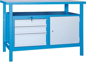 Dílenský pracovní stůl GD, smrk + oboustranně dýhovaná smrková překližka, 3 zásuvky, 1 skříňka, 1190 x 600 x 850 mm, šedá