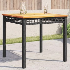 Zahradní stůl černý 80 x 80 x 75 cm polyratan akáciové dřevo - Default Title