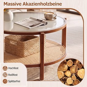 Costway Konferenční stolek kulatý 2patrový dřevěný se skleněnou deskou