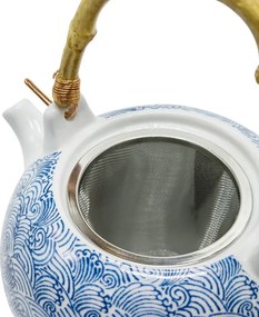Porcelánová čajová souprava Mizu pro dva, 800 ml – japonský motiv Seigaiha a sítko