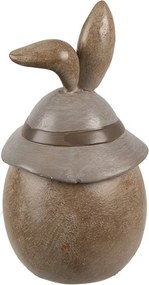 Hnědá dekorace králičí hlava s kloboukem - Ø 7*13 cm