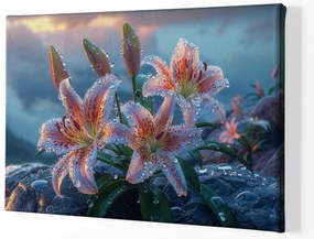 Obraz na plátně - Lilie, dešťoví kamarádi FeelHappy.cz Velikost obrazu (šířka x výška): 120 x 80 cm