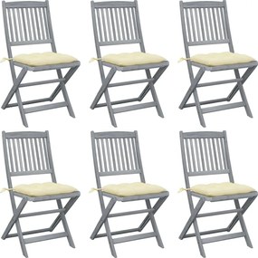 vidaXL Skládací zahradní židle s poduškami 6 ks masivní akáciové dřevo [3065450] Barva: krémová