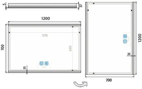 Nimco LED zrcadlo 1200x700 se dvěma dotykovými senzory - ZP 12006VX