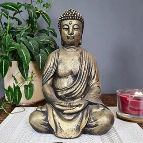 Betonová zahradní figurka meditující Buddha zlatá 38 Cm, 12 kg, dekorace z betonu