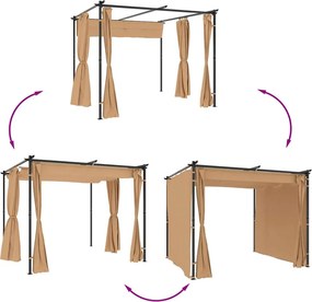 Altán se závěsy 3 x 3 m taupe ocel 313897