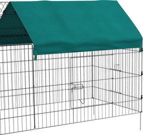 Volný výběh PawHut 220 x 85 x 103 cm pro malá zvířata, s krytem a 4 dvířky, ideální výběh pro morčata z oceli v zelené barvě