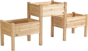 Vyvýšený záhon Outsunny se třemi dvoupatrovými kontejnery 184L x 45Š x 80V cm z předběžně ošetřeného jedlového dřeva pro zavlažování