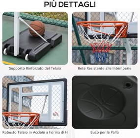 HOMCOM Basketbalový koš pro dospělé s nastavitelnou PVC tabulí 90x60x260-310cm a integrovanými kolečky Bílý