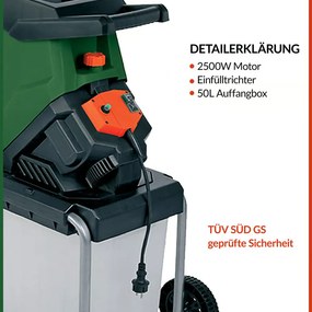 Zahradní štěpkovač/drtič CHIP s 50l sběrnou nádobou, 3100W černá/zelená Gardebruk