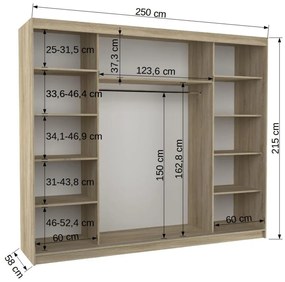 Šatní skříň s posuvnými dveřmi Diego - 250 cm Barva: Choco