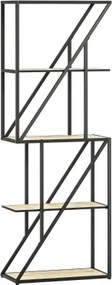 HOMCOM Knihovnička s 5 policemi, Průmyslová police s otevřenými policemi a křížovou ocelí 60x30x165 cm Dub
