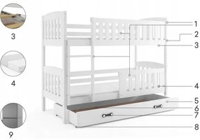 Dětská patrová postel KUBUS s úložným prostorem 90x200 cm - grafit Šedá