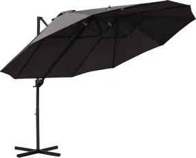 Sluneční deštník Outsunny XXL Dvoupodlažní Oválný 445x270cm S Bočním Stojanem a Kličkou do Zahrady