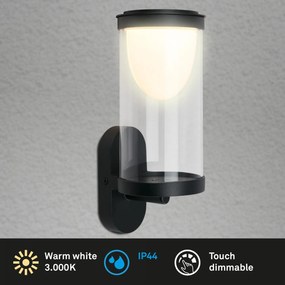 BRI 3930015 LED nabíjecí nástěnné svítidlo, venkovní, dotykový vypínač, vyměnitelné baterie, vč. USB-C kabelu, stmívatelné, IP44, černé - BRILONER