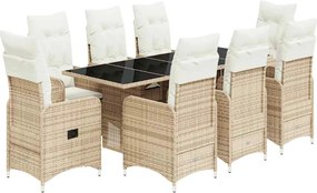 9dílný zahradní bistro set s poduškami béžový polyratan 3277106