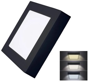 Solight LED mini panel CCT, přisazený, 12W, 900lm, 3000K, 4000K, 6000K, čtvercový, černá barva