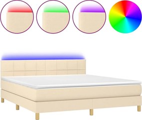 Box spring postel s matrací a LED krémová 180x200 cm textil 3133738