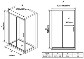 Ravak Blix Slim Sprchové dveře 110 cm, černá/čiré sklo BLSDP2-110BT X0PMD0300Z1