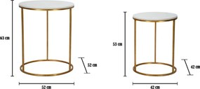 Sada odkládacích stolků Xaviere 52 cm zlatá / bílá