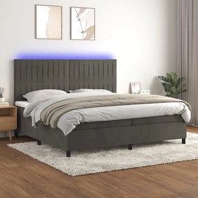 Box spring postel s matrací a LED tmavě šedá 200x200 cm samet 3136264