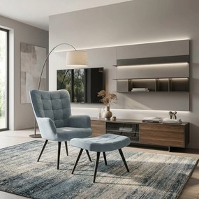 Relaxační křeslo ušák s podnožkou LUMEN - šedá Velvet látka