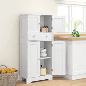 HOMCOM Moderní Kuchyňský Kabinet Buffet s Úložným Prostorem a Regály, Zásuvkou pro Jídelnu a Obývací Pokoj, 60 x 30 x 128 cm, Bílá
