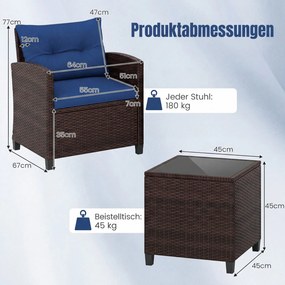 Costway Ratanový set zahradního nábytku, 3dílný balkonový nábytek
