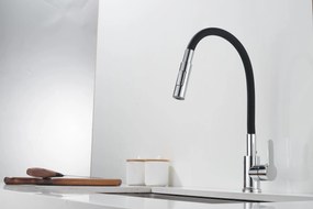 Gamma Flex 4000, stojánková dřezová baterie s flexibilním ramenem, 2-funkční výtok, černá-chrom, GMA-BFX-4000CH