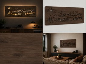 Li-Go "Hory, les" světelný obraz s baterií a pohybovým čidlem 120x40cm provedení povrchu: ořech