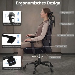 Costway Ergonomická kancelářská židle s nastavitelnou opěrkou hlavy a bederní