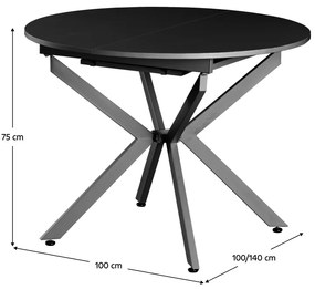 Kondela Jídelní rozkládací stůl, černá, 100x100-140x75 cm, ABERO TYP 1