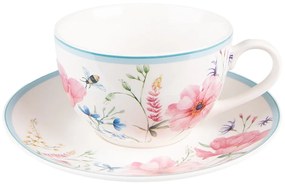 Porcelánový šálek s podšálkem Meadow - 12*8*10 cm / Ø15*2 cm / 230 ml