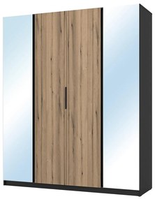 Šatní skříň KAJA 2LU 2F | 200 cm | se zrcadly | VYSOKÁ | černá/evoke