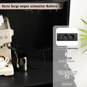 Costway Kuchyňská skříňka s nabíjecí stanicí 164 cm vysoká vinotéka s držákem