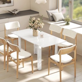 HOMCOM Rozkládací jídelní stůl, 120-160 x 70 cm, nastavitelný kuchyňský stůl pro 4-6 osob, MDF, vysoký lesk bílá