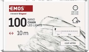 Vánoční osvětlení EMOS D3AC01 ZY1427T 100LED nano řetěz stříbrný 10m studená bílá s časovačem