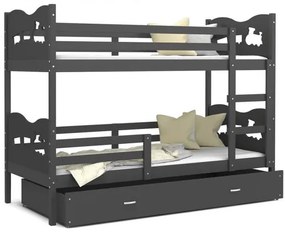 Dětská patrová postel MAX 190x80 cm s šedou konstrukcí v šedé barvě s VLÁČKY