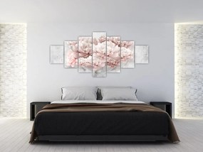 Obraz - Růžové květy na zdi (210x100 cm)