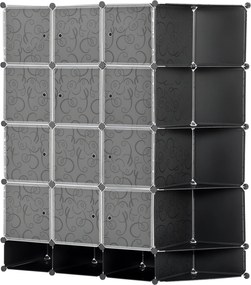 HOMCOM DIY systém regálů se 16 přihrádkami a 2 tyčemi - organizér s kostkami, úložná police na oblečení a obuv, černá 145 x 46 x 162 cm | Aosom