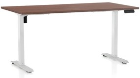 Výškově nastavitelný stůl OfficeTech B, 160 x 80 cm, bílá podnož, ořech