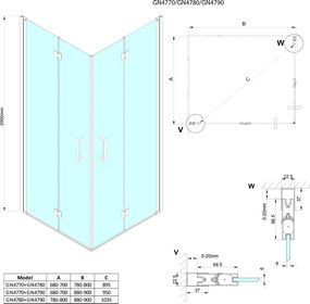 Gelco Gelco, LORO obdélníková sprchová zástěna 900x800mm, rohový vstup, L/P varianta, GN4790-03