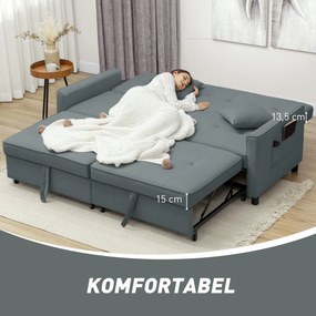 HOMCOM 3-místná rozkládací pohovka Clic-Clac s nastavovacími opěrkami a polštáři, moderní pohovka s sametovým vzhledem pro obývací pokoj a hostinskou…