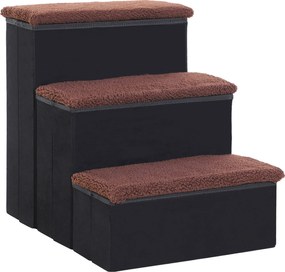 PawHut schody pro domácí mazlíčky skládací schody pro kočky schody pro psy se 3 stupni úložný prostor pro kočky a psy MDF černá 40x54x48cm | Aosom.de