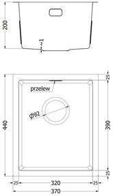 Mexen Trixo, 1-komorový nerezový dřez 370 x 440 mm, broušená ocel, 6412371000-01
