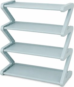 botník, 4 patra, konstrukce tvaru Z, kov/plast/látka, 51x45x19 cm, modrá, Dekorino BB20260047