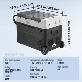 Přenosná autochladnička s mrazicím kompresorem 60 l jednozónová pro domácí auto