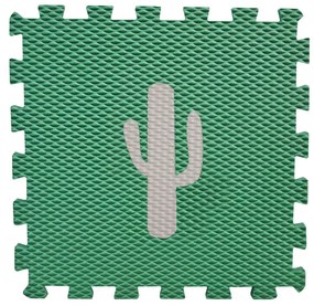 Vylen Pěnové podlahové puzzle Minideckfloor Kaktus Tmavě zelený s krémovým kaktusem 340 x 340 mm