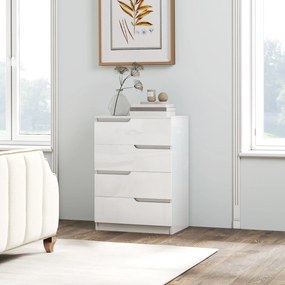 HOMCOM Komoda se 4 zásuvkami, Skříňka pro obývací pokoj a ložnici, Leskle bílá 60 x 40 x 85 cm